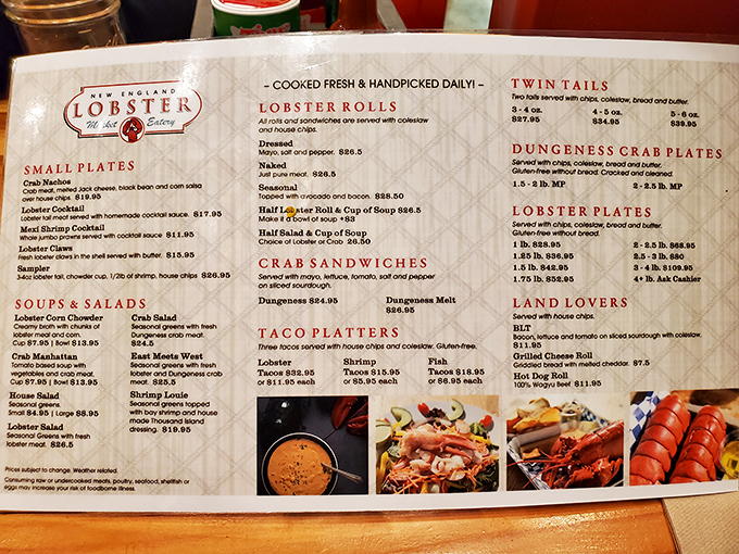 This menu isn't just a list—it's a treasure map to seafood nirvana. The "Twin Tails" option is basically Sophie's Choice for lobster lovers.