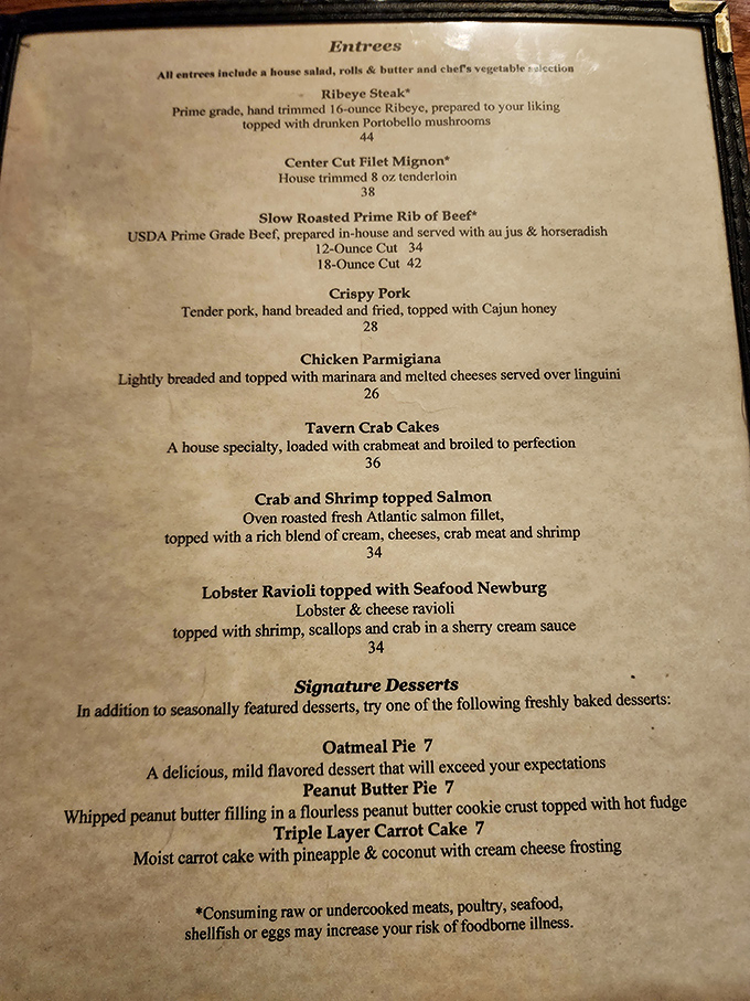 A menu that reads like a love letter to carnivores, with prime rib taking center stage in a delicious drama that's been playing to sold-out tables for generations.