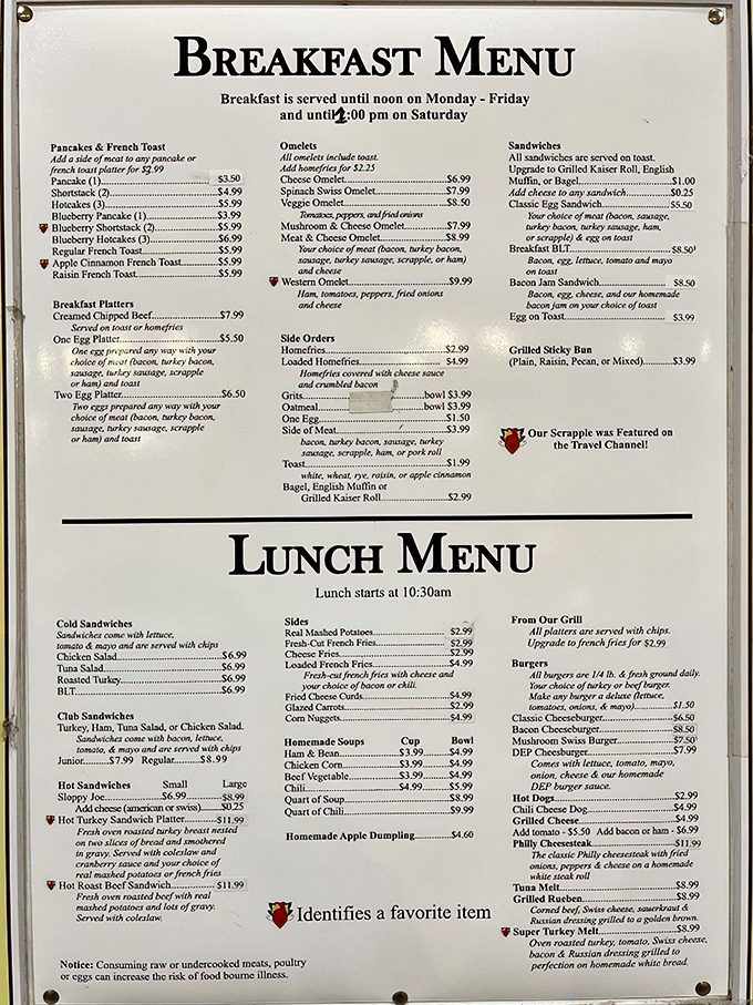 This menu isn't just a list of food—it's a roadmap to happiness. Note the heart beside the Western Omelet—the kitchen knows what's good!