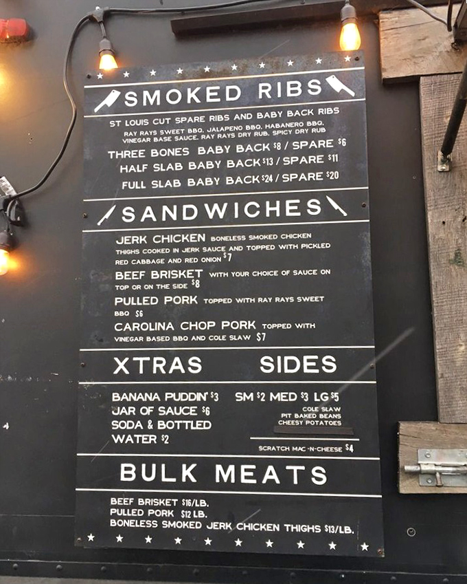 This menu isn't just a list of options—it's a roadmap to happiness. Each item represents hours of smoking dedication and generations of flavor wisdom.
