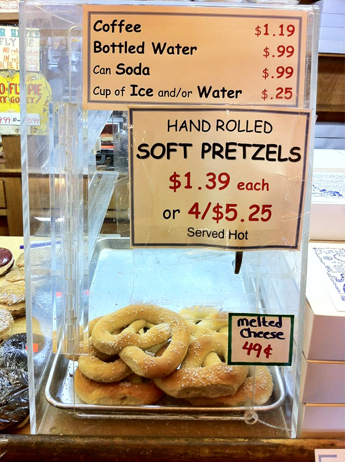 Those prices aren't from 1975—they're real! Where else can you get hand-rolled soft pretzels and a cup of coffee without breaking the bank?