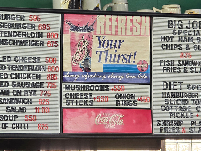 A menu board that tells you everything you need to know about life's priorities. No fancy descriptions needed when the food speaks for itself.