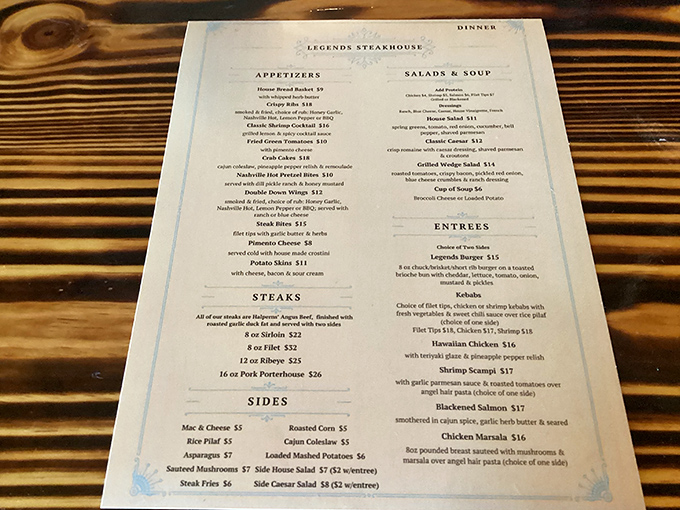 A menu that doesn't need gimmicks—just perfectly executed classics. The steak section is where the magic happens, but don't sleep on those appetizers.