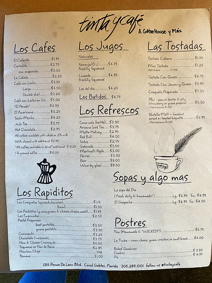 This menu isn't just a list—it's a roadmap to Cuban culinary bliss. Notice how "WICKED" flan demands your attention? That's no accident.