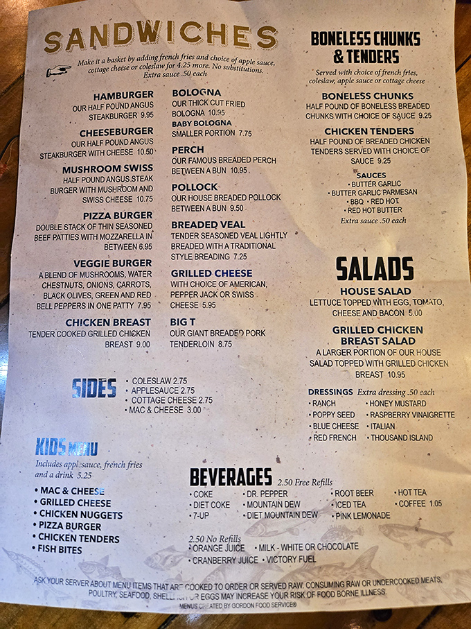 A menu that reads like a love letter to Midwest comfort food. Each item promises satisfaction without pretension.