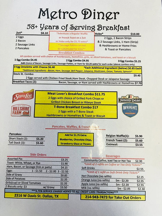 A menu that hasn't needed a fancy redesign since bell-bottoms were in fashion. The classics never go out of style.