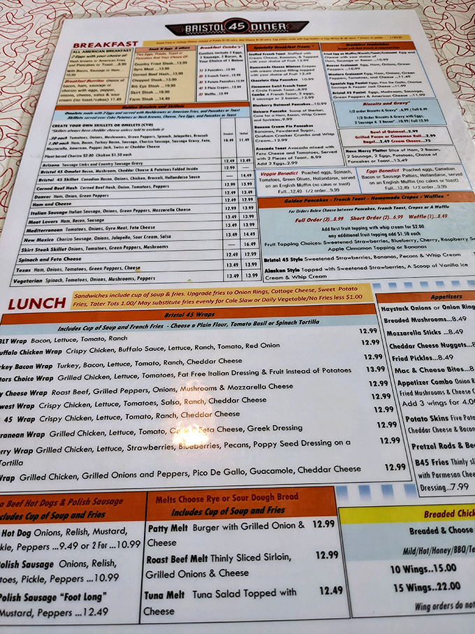 This menu isn't just a list of food—it's a roadmap to happiness. Breakfast lovers will need both hands and possibly reinforcements.