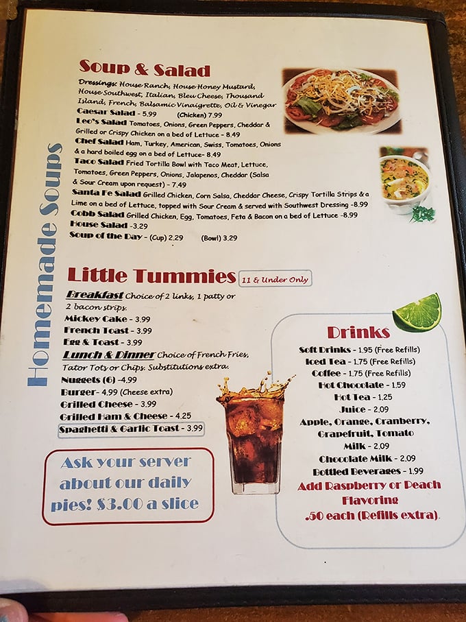 The menu at Leo's is like a roadmap to happiness—simple enough to navigate but with enough detours to keep you coming back.