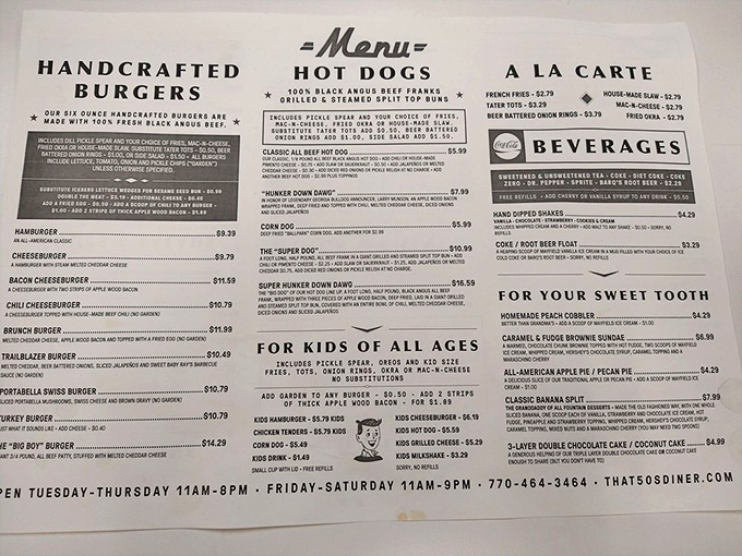 This menu isn't just food—it's a roadmap to happiness. From handcrafted burgers to "Hunter Down Dairy" dogs, every choice promises satisfaction.