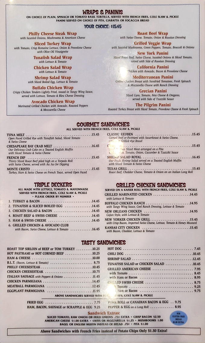 The menu reads like a love letter to American comfort food—each description a promise of satisfaction to come.
