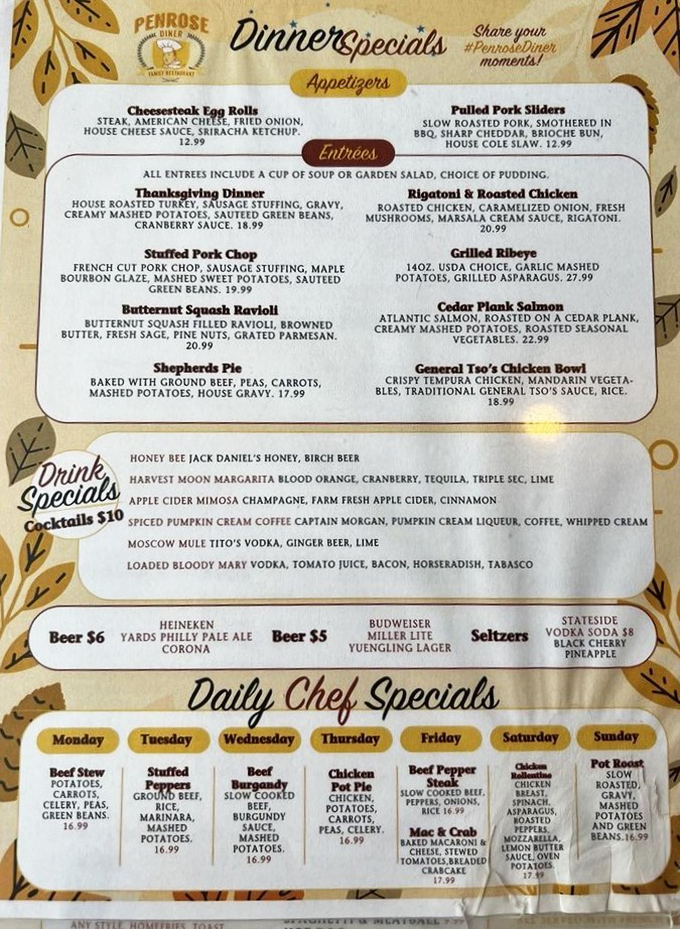 This menu isn't just a list of food – it's a treasure map to happiness. From stuffed pork chops to General Tso's chicken, culinary salvation awaits.