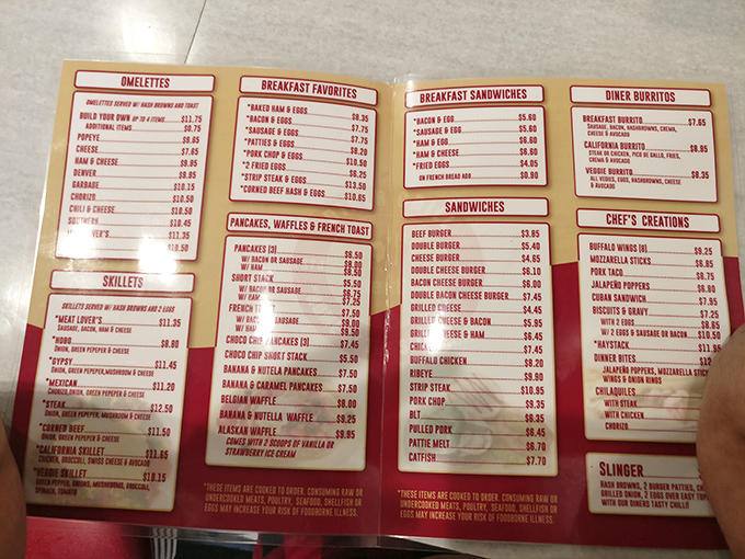 This menu isn't just a list of food—it's a roadmap to happiness. The "Slinger" section alone deserves its own zip code.