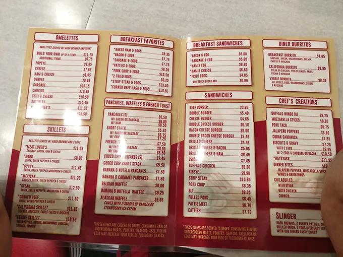 This menu isn't just a list of food—it's a roadmap to happiness. The "Slinger" section alone deserves its own zip code.