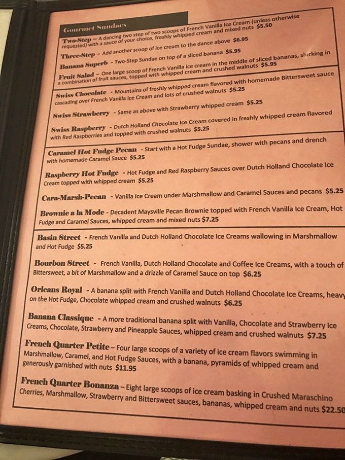 This menu isn't just a list—it's a roadmap to paradise. The "French Quarter Bonanza" isn't just dessert, it's a commitment.