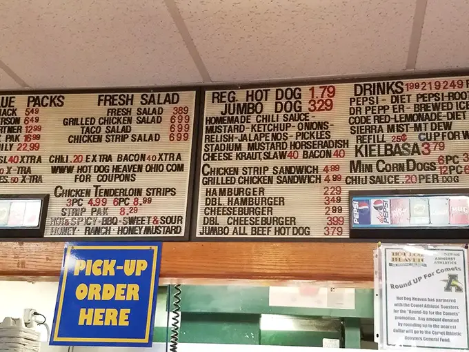 The no-frills menu board tells you everything you need to know—this place isn't about fancy flourishes, it's about perfecting the classics that keep locals coming back decade after decade.