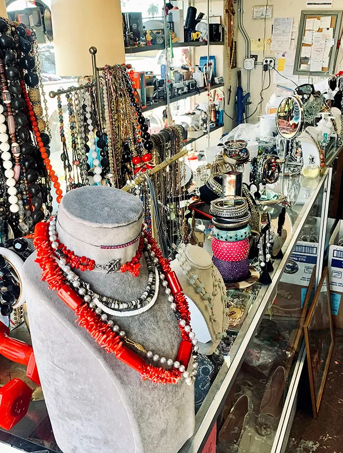 Coral beads, pearls, and vintage statement pieces await new lives—jewelry that tells stories spanning decades of fashion history.