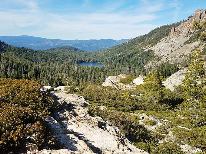 The view that makes you forget your phone password. Lakes nestled between Sierra peaks create postcards you can actually walk into.
