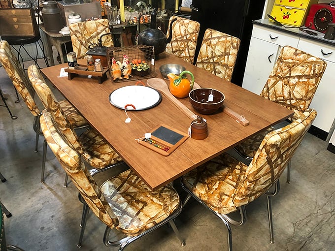 That mid-century dining set isn't just furniture; it's a portal to family dinners where "turn that TV off" was the evening soundtrack.