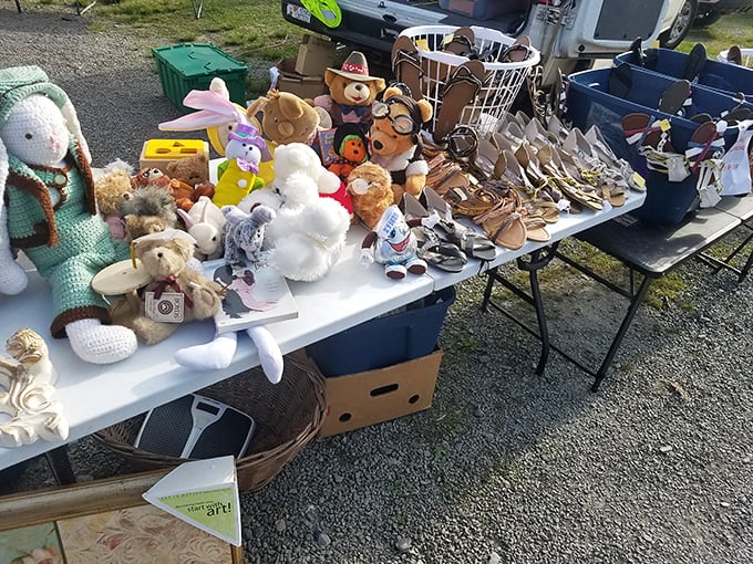 Childhood nostalgia by the tableful. These well-loved teddy bears and footwear have stories to tell and are ready for their second act.