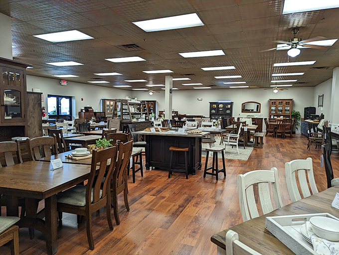 Not your grandmother's dining room—unless your grandmother had impeccable taste in solid wood furniture that could outlast civilization itself.