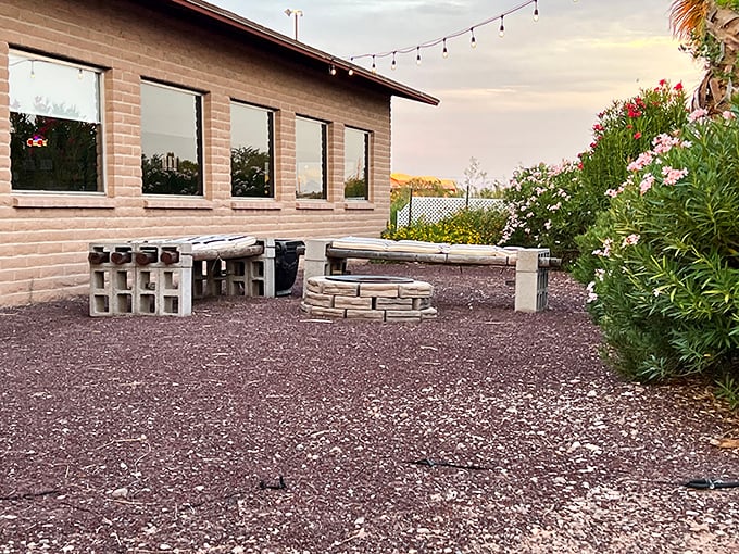 Simple pleasures done right – Branding Iron's modest patio transforms into magic when string lights twinkle and the aroma of grilled steaks fills the air.
