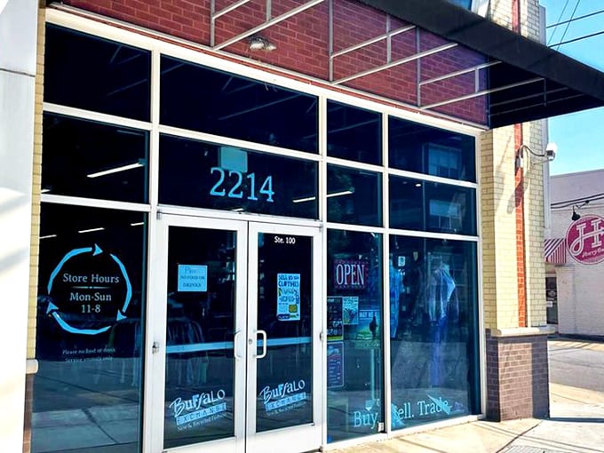 Buffalo Exchange's sleek storefront in Nashville's Elliston Place – where fashion gets its second act.