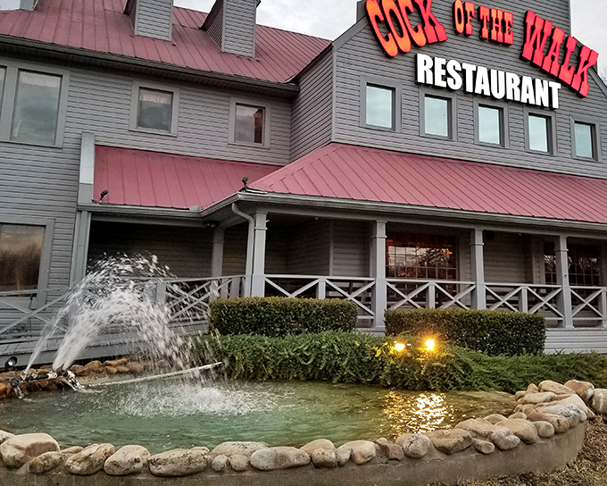 Cock of the Walk looks more like a country manor than a restaurant, but that fountain isn't the only thing making a splash here.