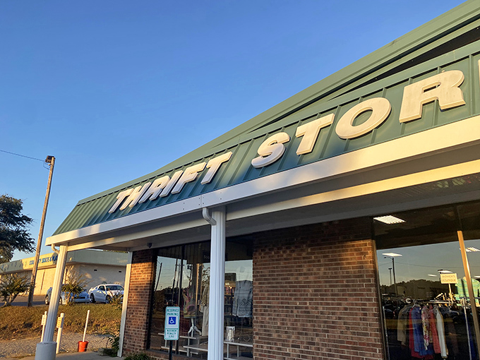 InJoy Thrift Store's straightforward signage belies the wonderland of bargains within. Simple on the outside, spectacular finds on the inside!