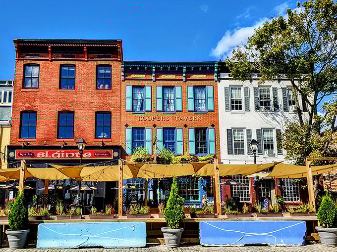 Kooper's Tavern's colorful façade brightens up historic Fells Point. Those teal shutters practically wink at you as you walk by.