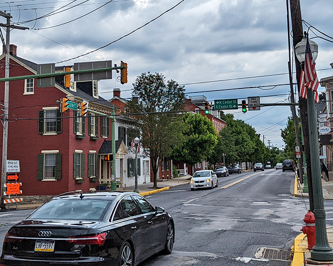 Lititz in autumn is a painter's dream—historic buildings nestled among trees dressed in their seasonal best.