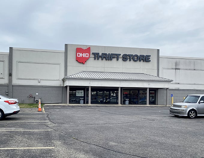Ohio Thrift Store proudly wears its state pride with that unmistakable red Ohio-shaped logo – a Buckeye beacon for bargain hunters.