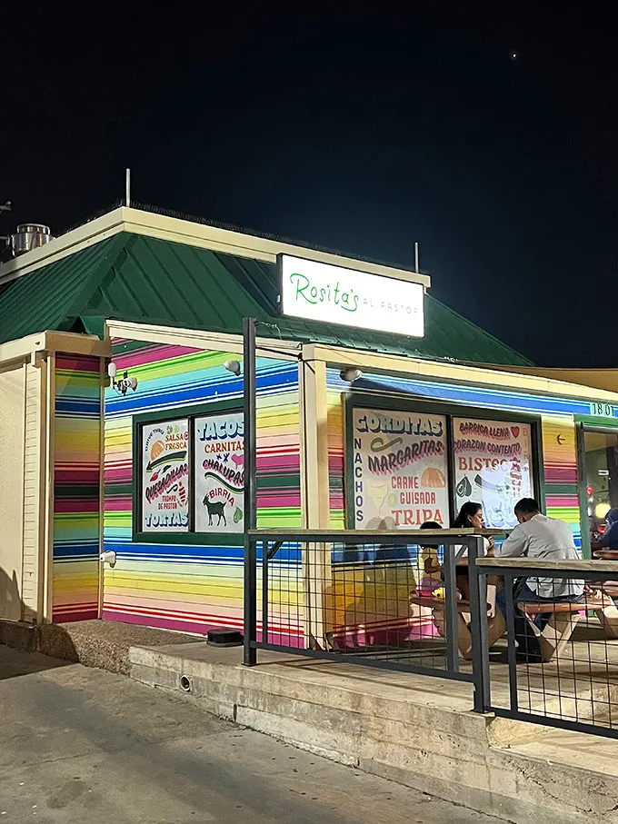 Rainbow stripes and a green roof—Rosita's dresses for the fiesta it delivers on your taste buds.