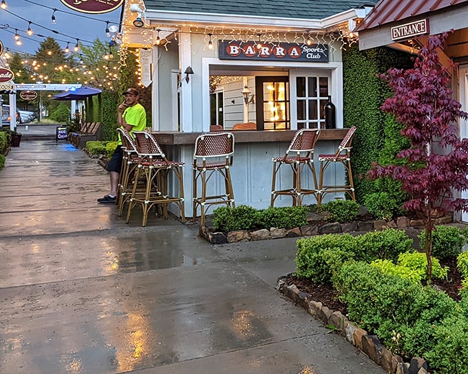 Cozy outdoor seating at a Banner Elk café - where "chilling out" takes on a whole new meaning after retirement.
