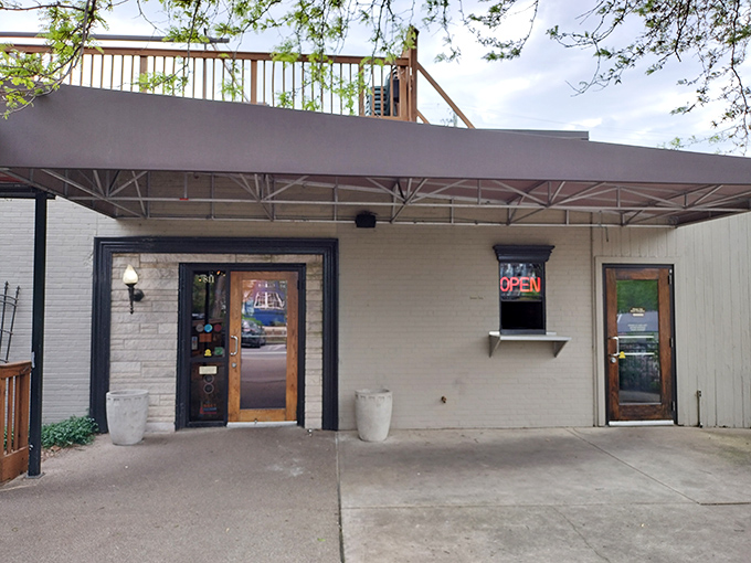 Simple outside, extraordinary inside – Bazbeaux's doorway is the gateway to some of Indianapolis's most adventurous pizzas.