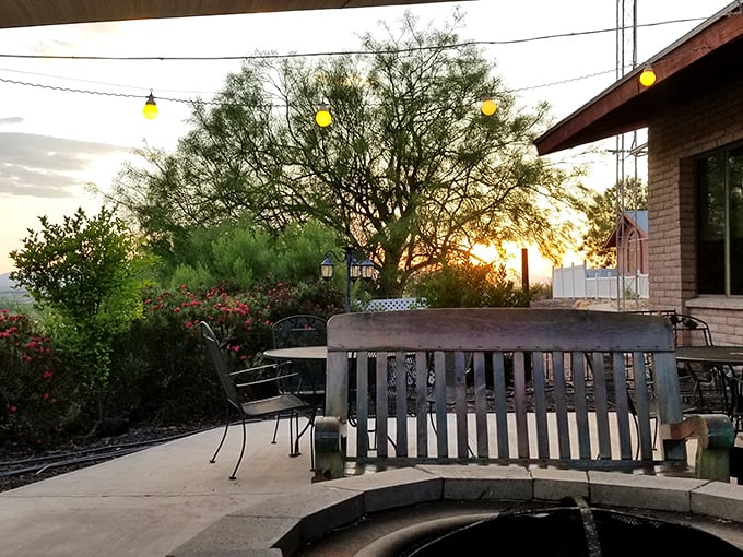 Arizona sunsets and sizzling steaks – Branding Iron's outdoor seating area offers both, proving paradise doesn't need fancy packaging.