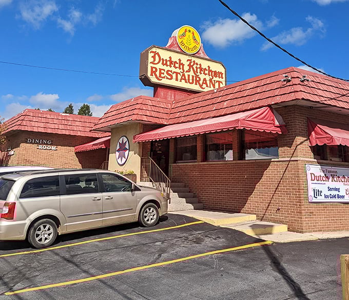 That cheerful yellow Dutch girl sign isn't just decoration—it's a promise of pot pie that would make your grandmother nod in approval.
