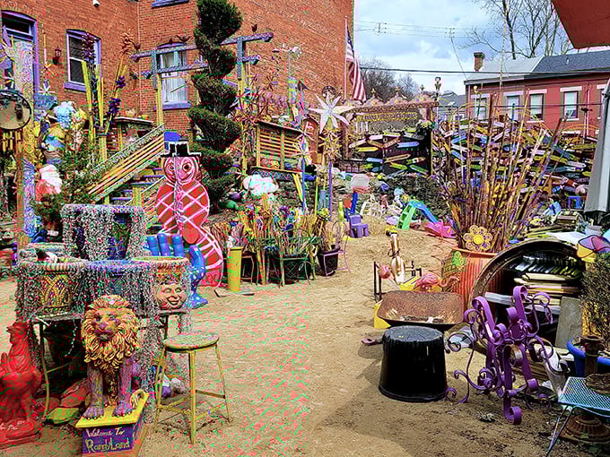 Every inch of Randyland's outdoor space bursts with recycled treasures. Where garden gnomes probably throw legendary parties after hours!