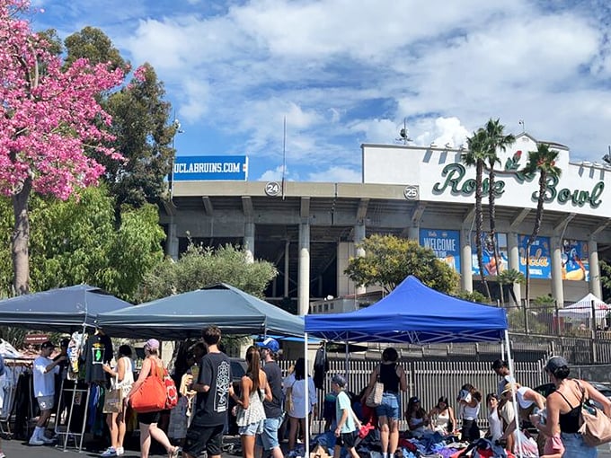 Palm trees and bargain hunters create the perfect California flea market scene every month.