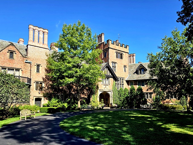 Manicured lawns lead to architectural splendor. The American aristocracy knew how to make an entrance.