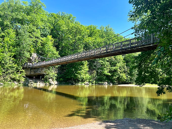 This suspension bridge at Turkey Run isn't just a crossing—it's an invitation to adventure that makes your inner child want to skip across.