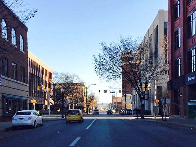 Colorful storefronts beckon with small-town charm—Norman Rockwell would've set up his easel right here.