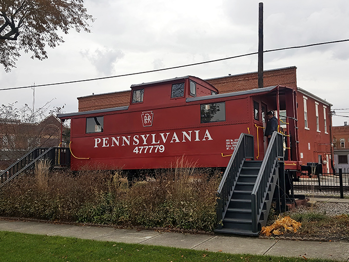 This restored Pennsylvania Railroad caboose isn't just a photo op – it's a charming reminder of Ada's railroad heritage and small-town America's golden age.