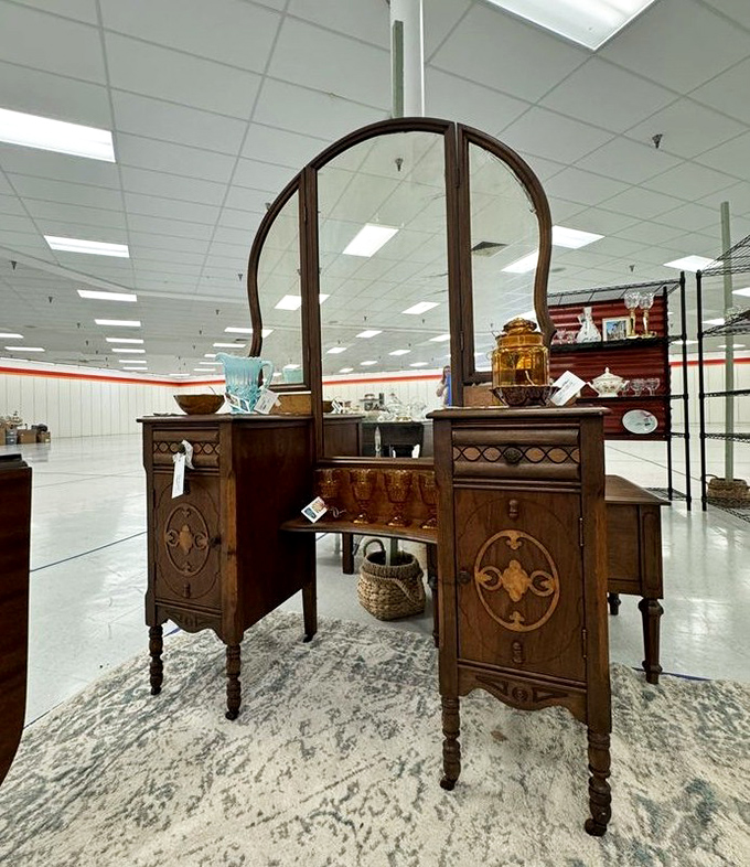 This isn't just furniture—it's a time machine. Someone's grandmother once applied lipstick in this mirror before a night on the town.