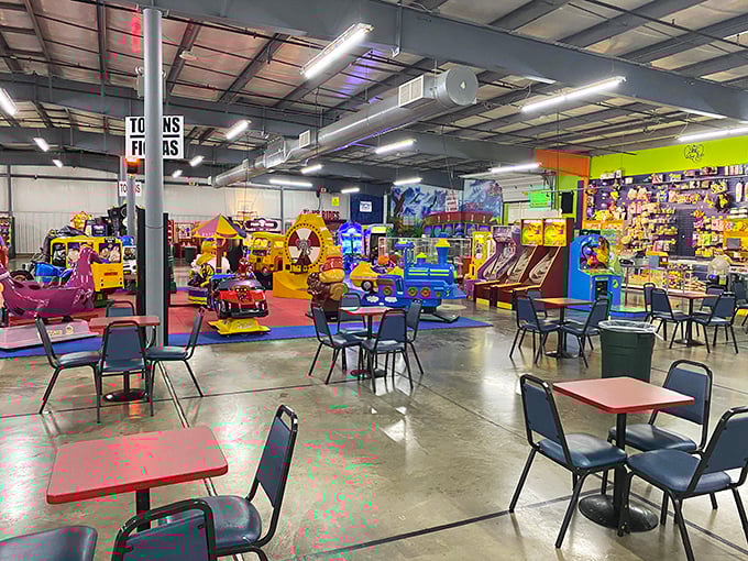 Where family memories are made—kids' rides and arcade games create an oasis of fun amid the serious business of treasure hunting.