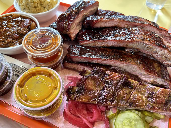 These ribs aren't just falling off the bone—they're practically jumping into your mouth. That smoke ring is the barbecue equivalent of a Michelin star.