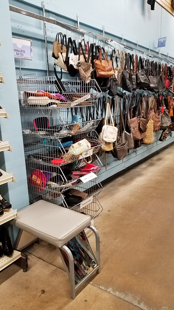 Handbag heaven where purses go for their second act. That leather tote on the left probably carried someone's secret screenplay once.