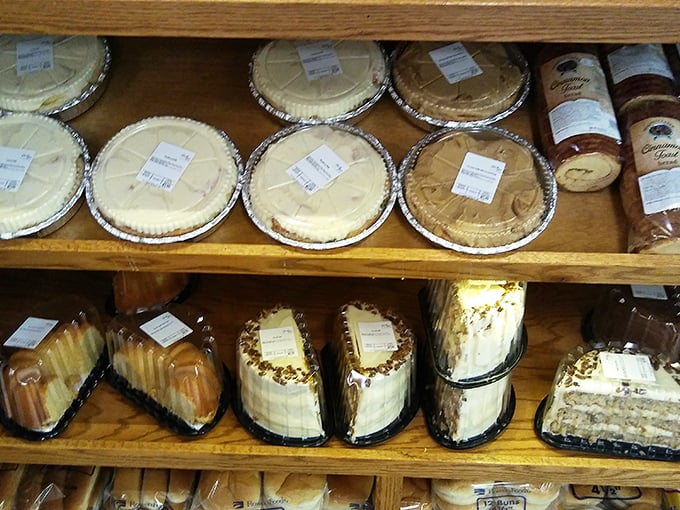Heaven isn't just a place on earth—it's this bakery shelf. Those cakes aren't just desserts; they're edible time machines to simpler days.