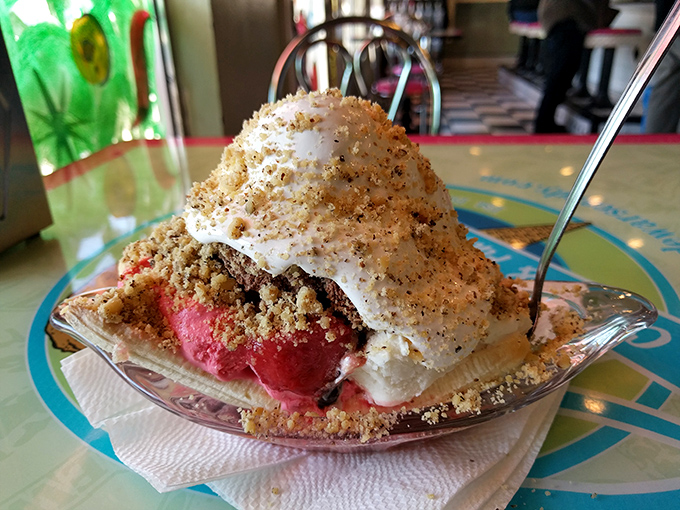 Not all mountains are in the Sierras—this towering creation of ice cream, whipped cream and crumbles might require its own climbing permit.