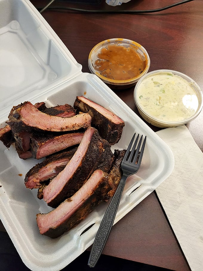 These ribs don't just have a smoke ring—they have a smoke halo. The pink interior is nature's way of saying "perfect."