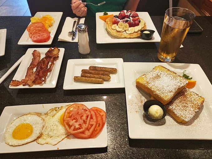 Golden perfection arrives at your table, proving that simple ingredients can create extraordinary morning magic.